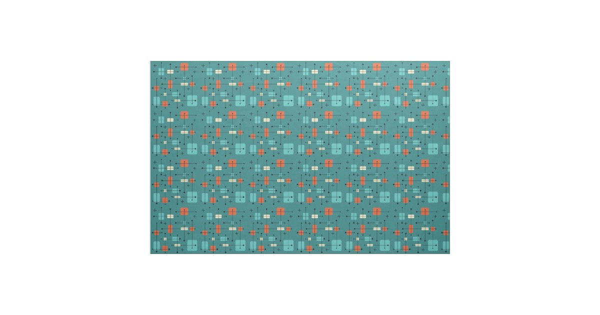 Rounded Rectangles Squares Teal Fabric | Zazzle