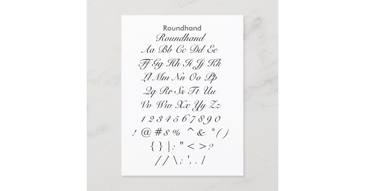 Roundhand - Zazzle Font Sampler Sheet Postcard | Zazzle