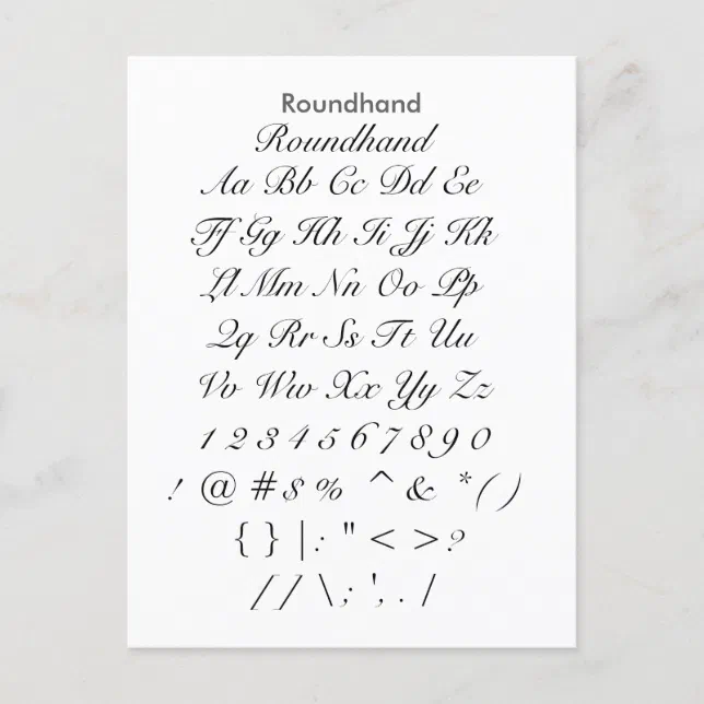 Roundhand - Zazzle Font Sampler Sheet Postcard | Zazzle