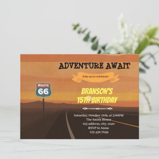 Route 66 birthday theme Invitation | Zazzle