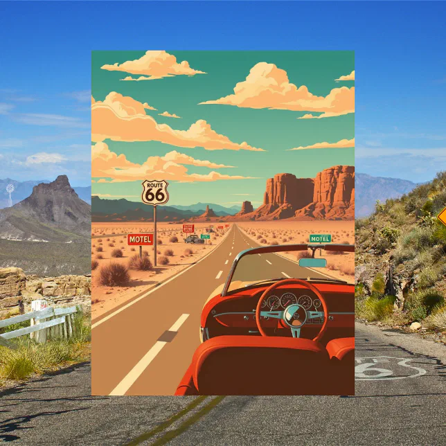 Route 66 Classic Road Trip Vintage Postcard | Zazzle