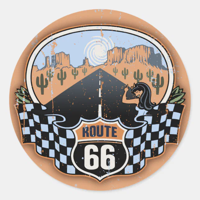 Route 66 Desert Classic Round Sticker | Zazzle