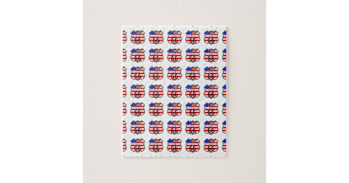 Route 66 Highway Sign With Flag Jigsaw Puzzle | Zazzle