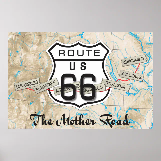 Route 66 Map Poster | Zazzle