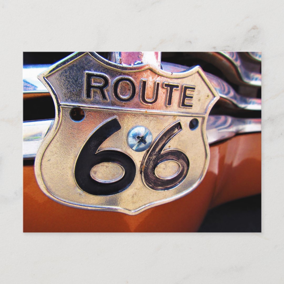 Route 66 Metal Decal Vintage Car Grille Postcard | Zazzle