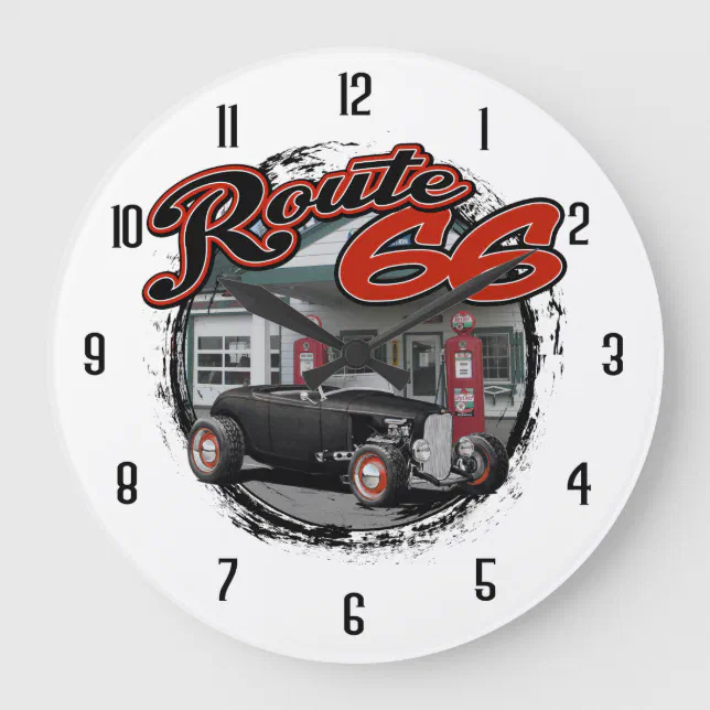 Route 66 Station Hot Rod Large Clock | Zazzle