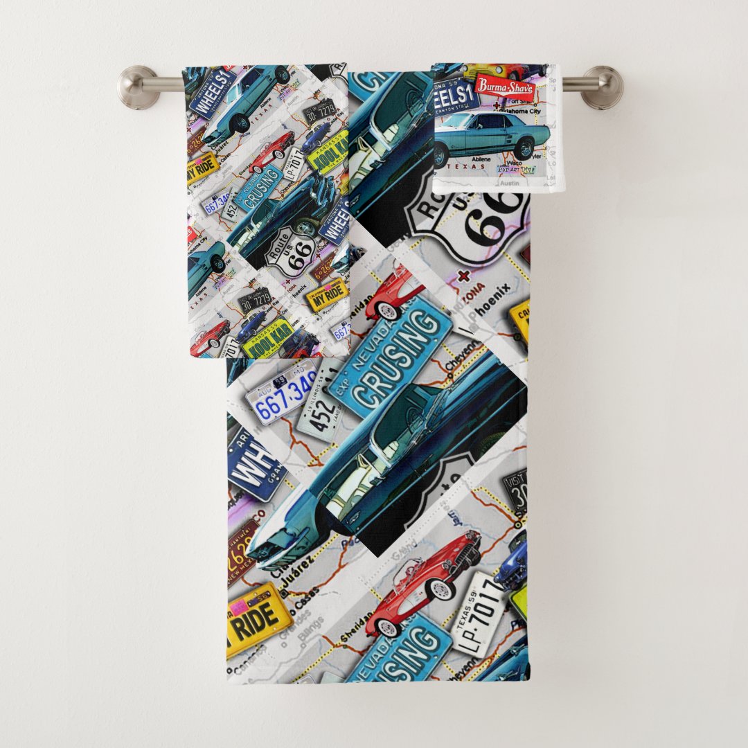 Route 66, Vintage cars, Road Trips Bath Towel Set | Zazzle