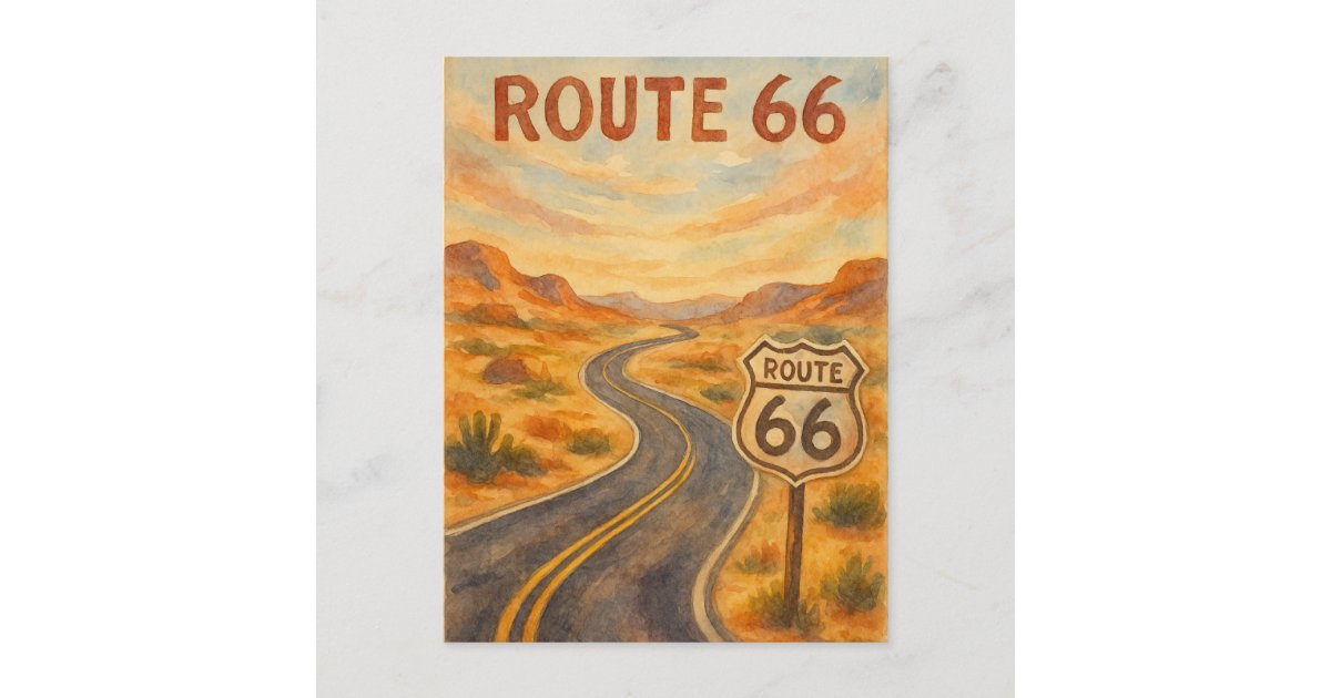 Route 66 Vintage Open Road Retro Desert Postcard | Zazzle