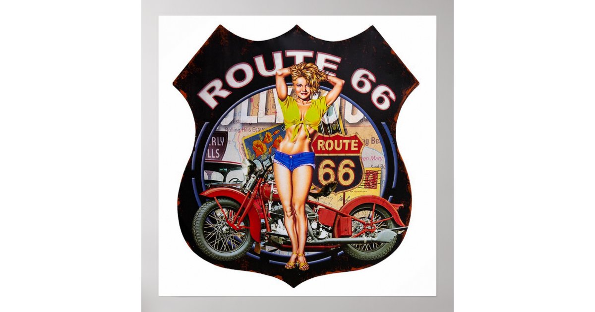 Route 66 Vintage Pin Up Girl Poster | Zazzle