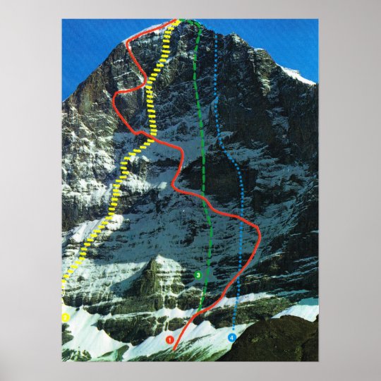 Routes for climbing the Eiger, Jungfrau range Poster | Zazzle.com