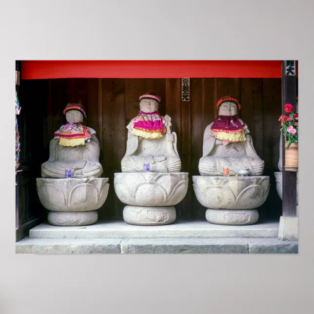 Row of Jizo monk statues with bib and hat - Japan Poster | Zazzle