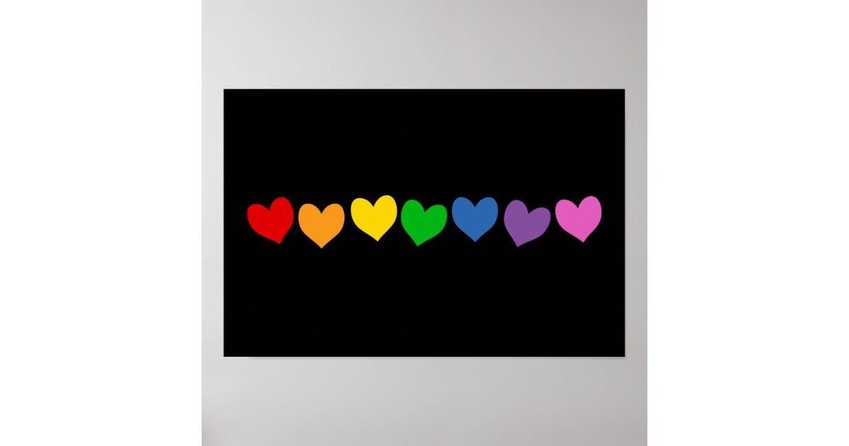 Row of Rainbow Hearts Poster | Zazzle