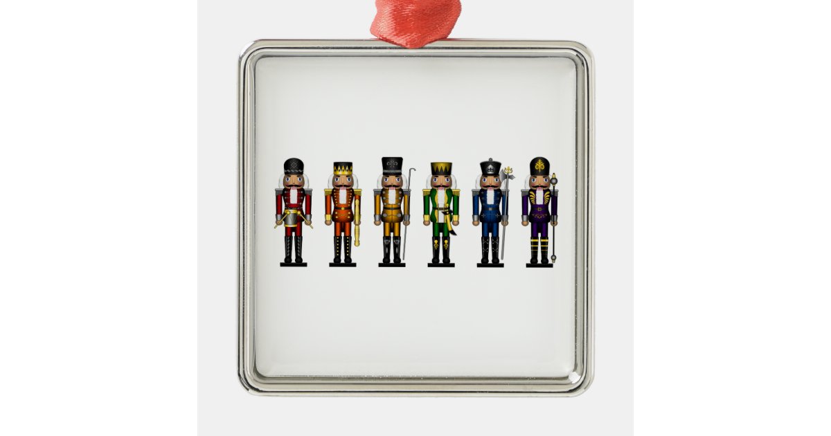 Row of Six LGBTQ Pride Rainbow Winter Nutcrackers Metal Ornament | Zazzle