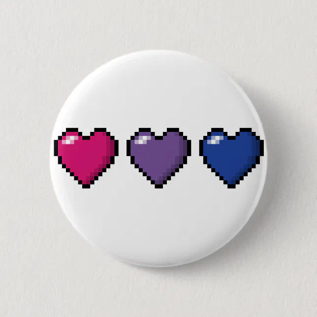 Row of Three Bisexual Pride Flag Pixel Hearts Button | Zazzle