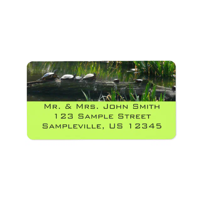 Row of Turtles Green Nature Photo Label | Zazzle