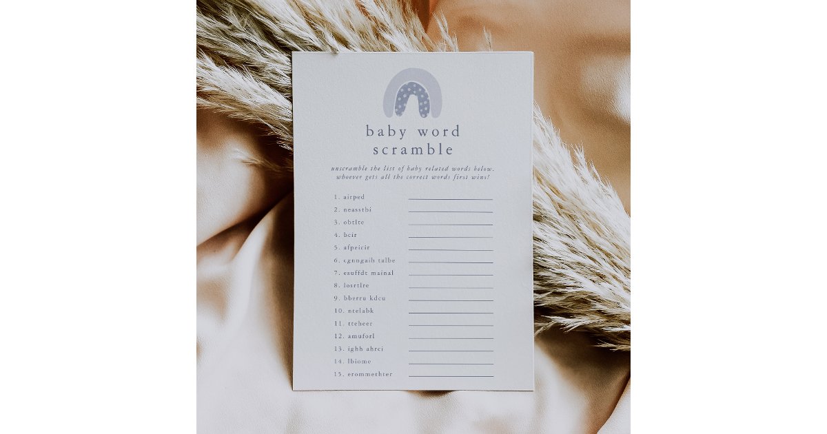 ROWAN Boy Rainbow Baby Shower Word Scramble Game Invitation | Zazzle