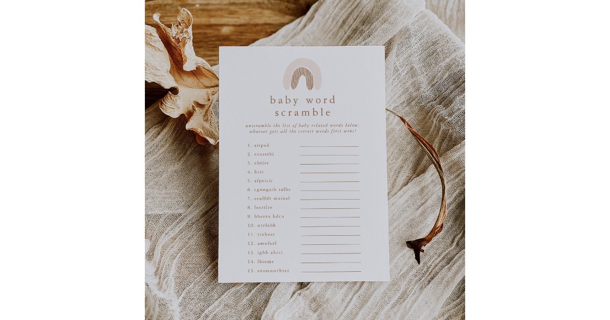 ROWAN Girl Rainbow Baby Shower Word Scramble Game Invitation | Zazzle