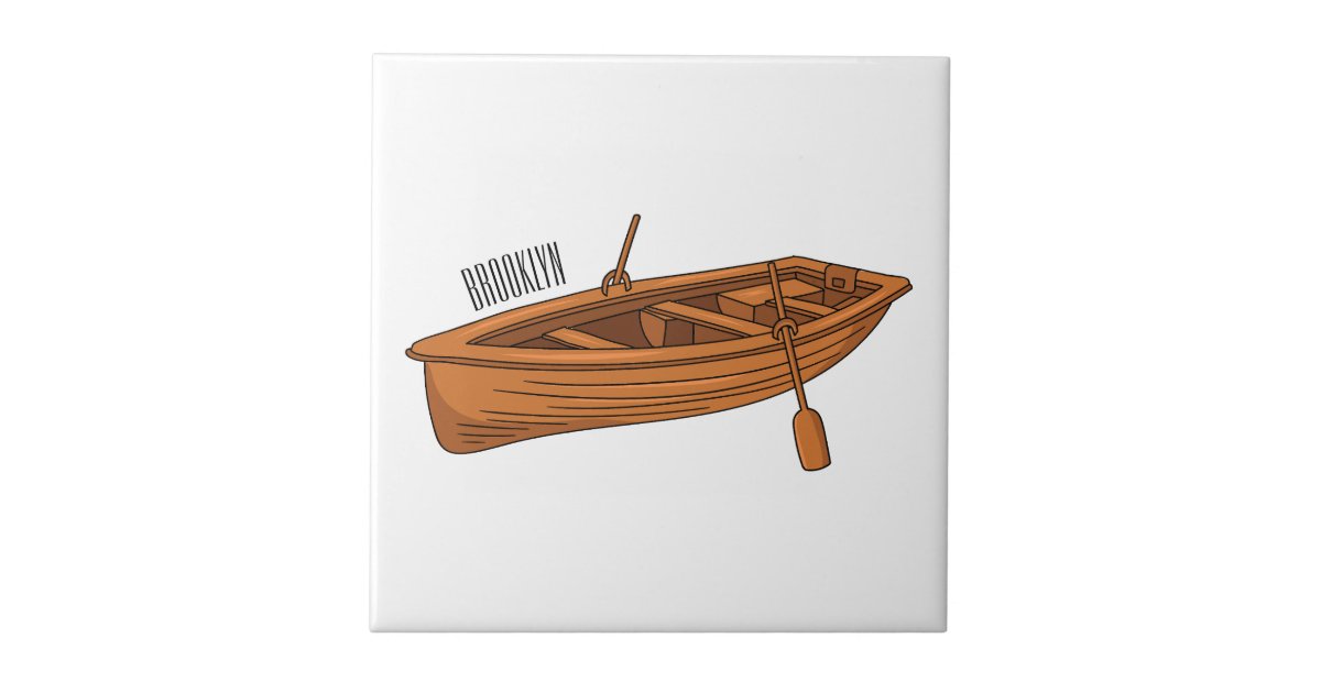 Rowboat cartoon illustration ceramic tile | Zazzle