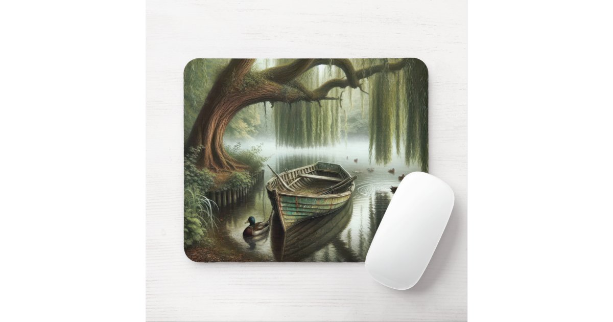 Rowboat Under a Weeping Willow Tree Mouse Pad | Zazzle