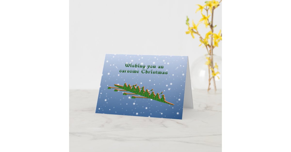 Rowing crew green silhouette christmas card | Zazzle