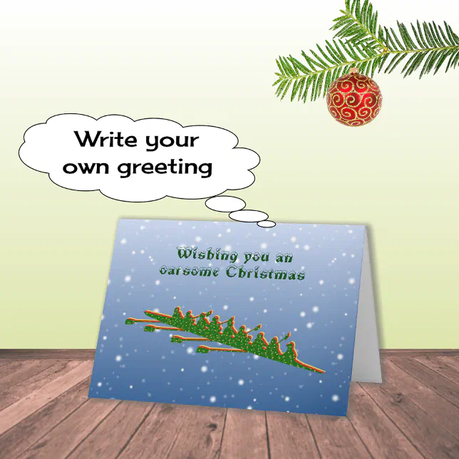 Rowing crew green silhouette christmas card | Zazzle