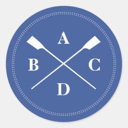 Rowing crossed oars monogram navy classic round sticker | Zazzle
