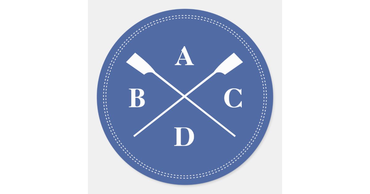 Rowing crossed oars monogram navy classic round sticker | Zazzle