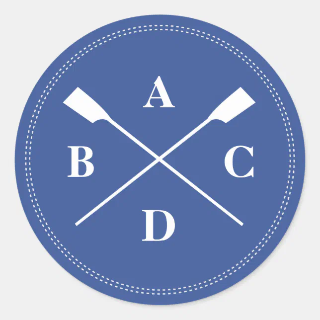 Rowing crossed oars monogram navy classic round sticker | Zazzle