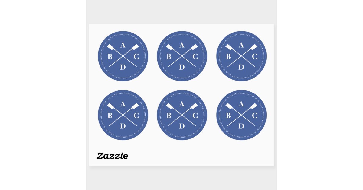 Rowing crossed oars monogram navy classic round sticker | Zazzle