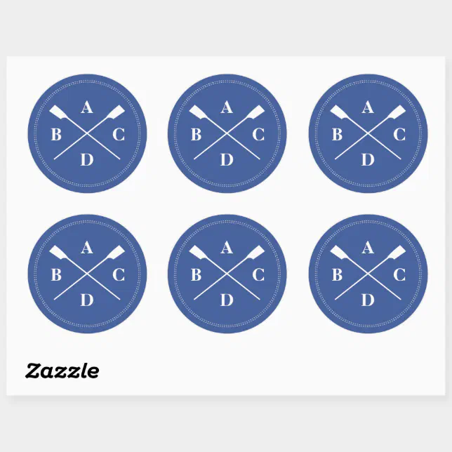 Rowing crossed oars monogram navy classic round sticker | Zazzle