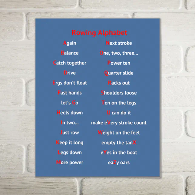 Rowing fun alphabet blue sports poster | Zazzle