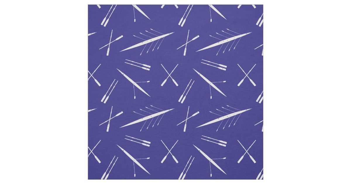 Rowing Pattern Blue White Boats and Oars Fabric | Zazzle