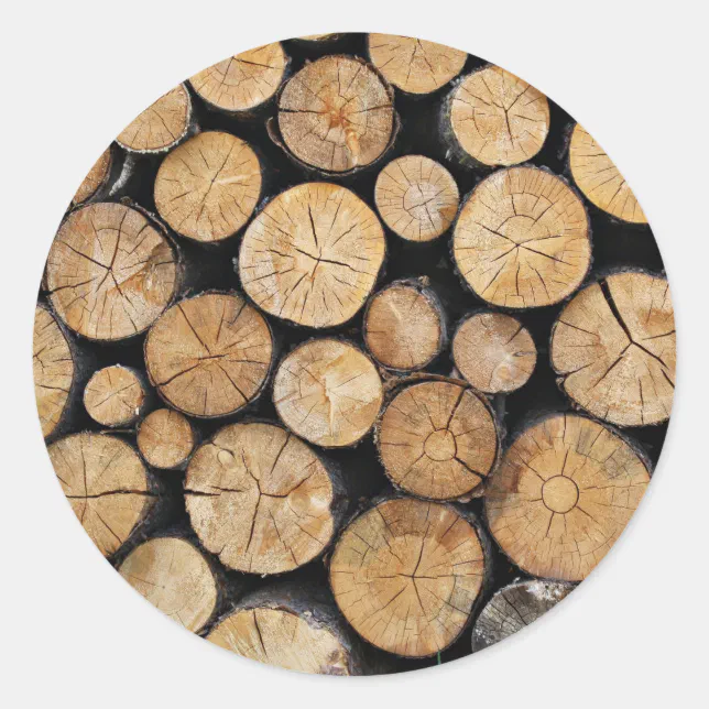 Rows of wood in stack classic round sticker | Zazzle