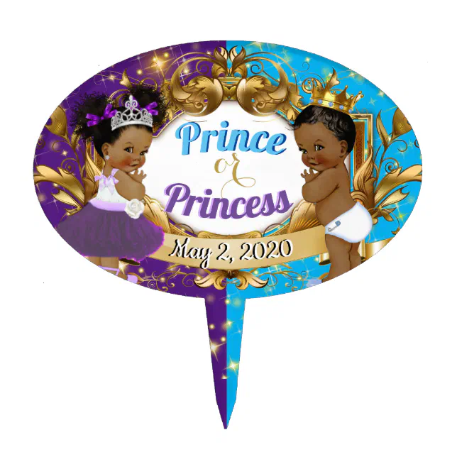 Royal African Gender Reveal Purple|Blue|Gold Cake Topper | Zazzle