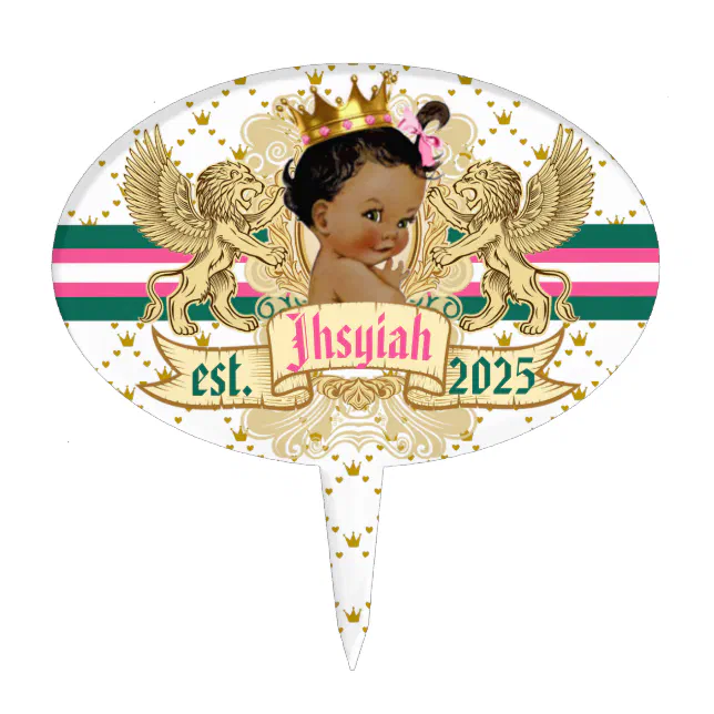 Royal African Princess Pink and Green Baby Shower Cake Topper | Zazzle