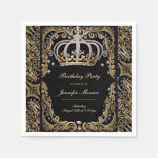 Royal Birthday Party Crown Ornate Invitation Napkins | Zazzle