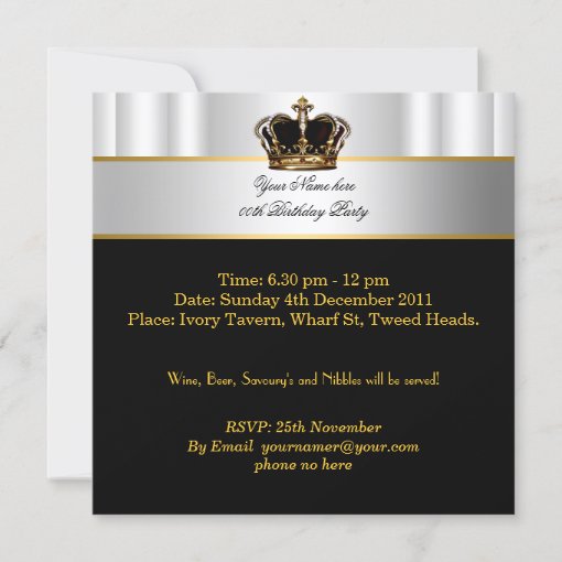 Royal Black White Gold Birthday Prince King Invitation | Zazzle