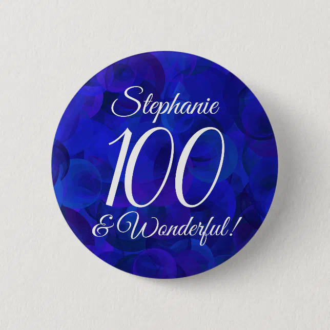 Royal Blue 100 and Wonderful Birthday Party Button | Zazzle