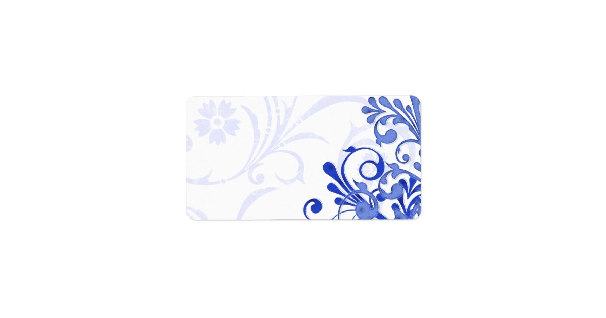 Royal Blue Abstract Floral Wedding Blank Address Label | Zazzle