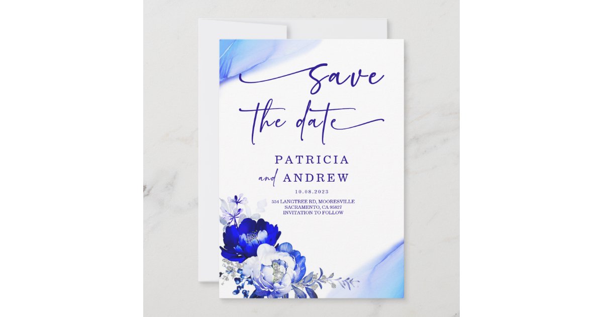 Royal Blue and Dusty Blue Roses Save the Date Invitation | Zazzle
