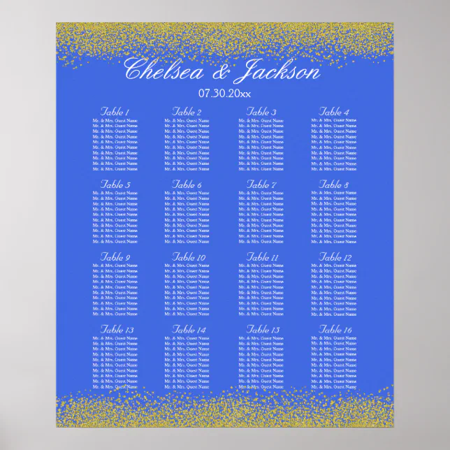 Royal Blue and Gold - 16 Seating Chart | Zazzle