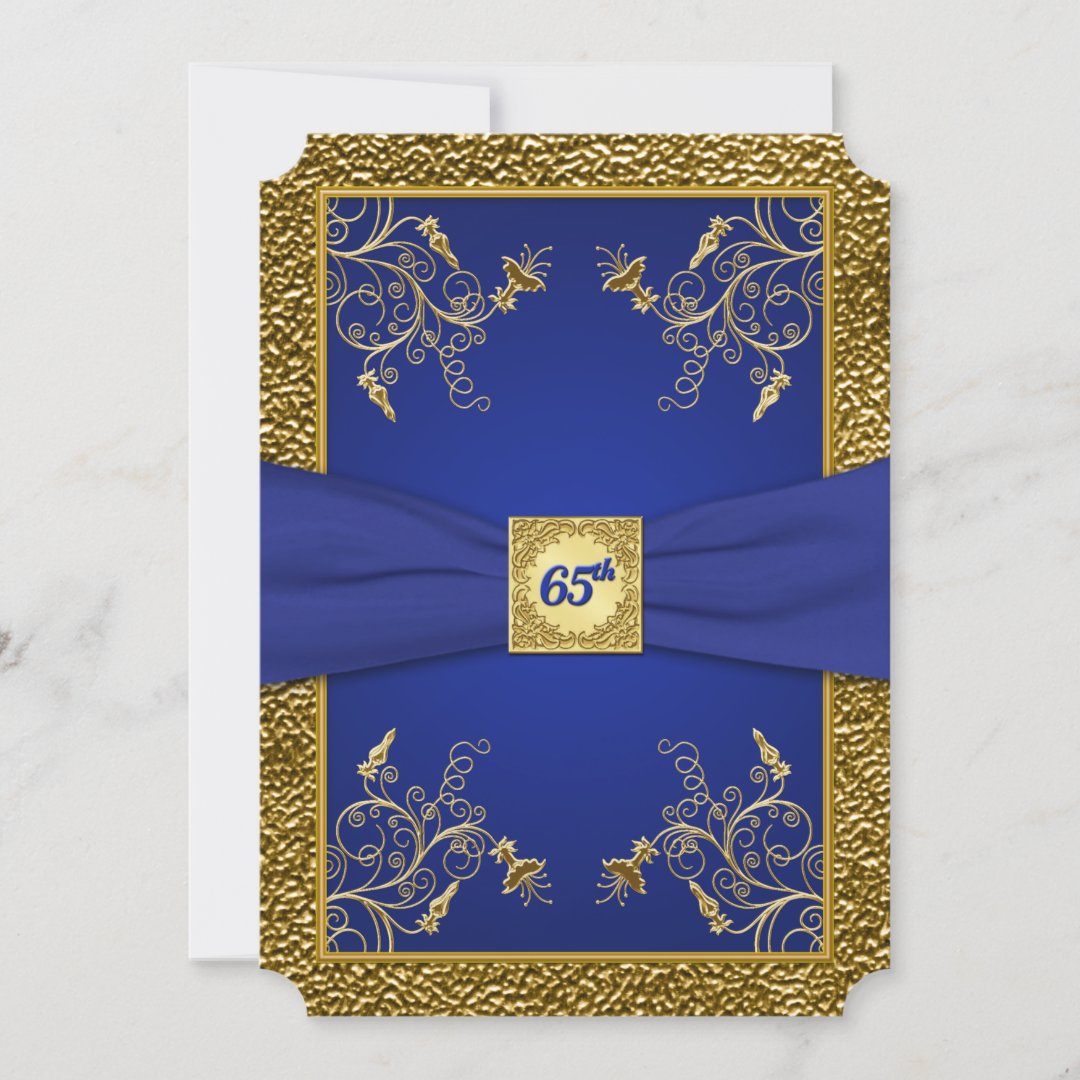 Royal Blue and Gold 65th Birthday Invitation | Zazzle