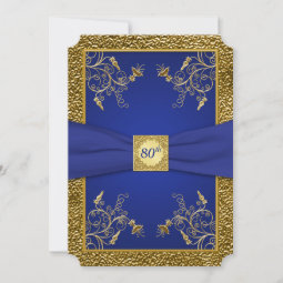 Royal Blue and Gold 80th Birthday Invitation | Zazzle