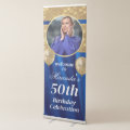 Royal Blue and Gold Birthday Retractable Banner | Zazzle
