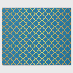 Royal Blue and Gold Glitter Quatrefoil Pattern Wrapping Paper | Zazzle