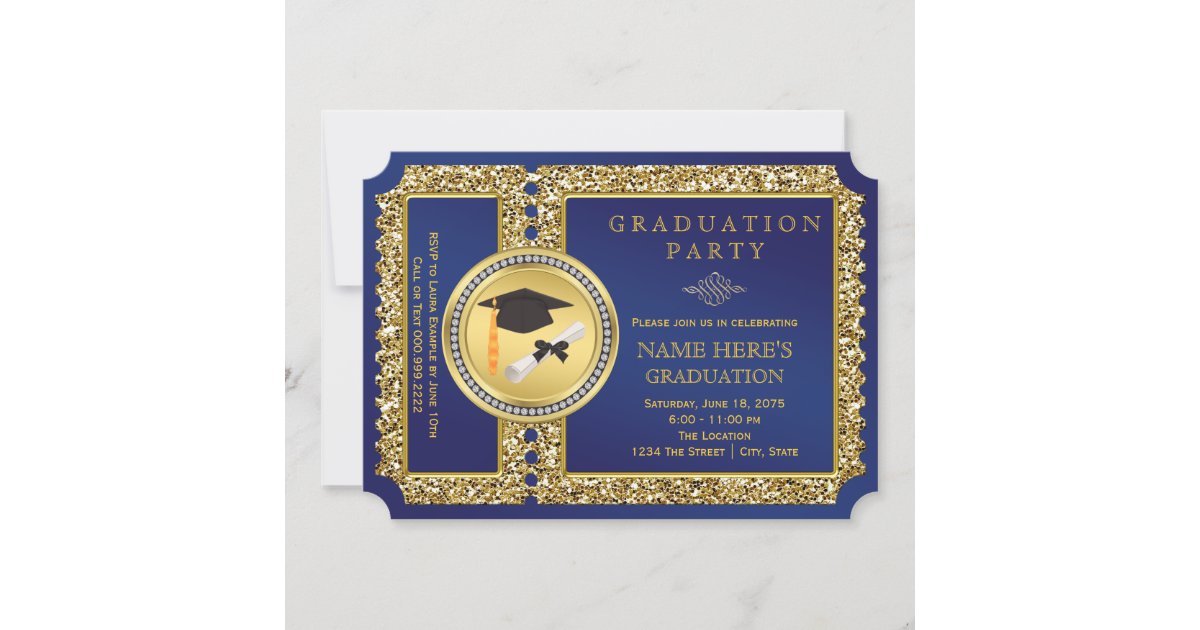 Royal Blue and Gold Graduation Invitation | Zazzle