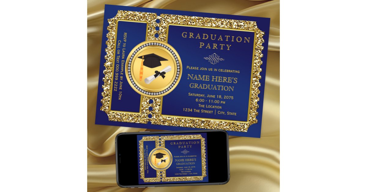 Royal Blue and Gold Graduation Invitation | Zazzle