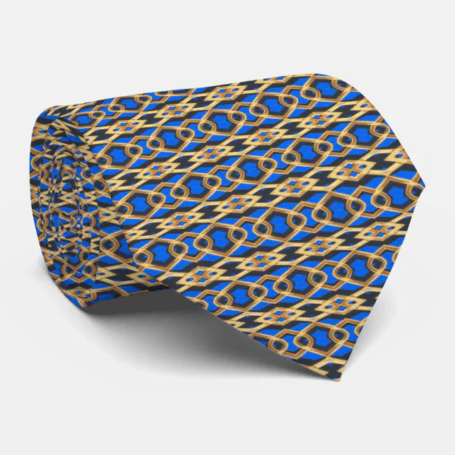 Royal Blue and Gold Interlinked Chains Neck Tie | Zazzle
