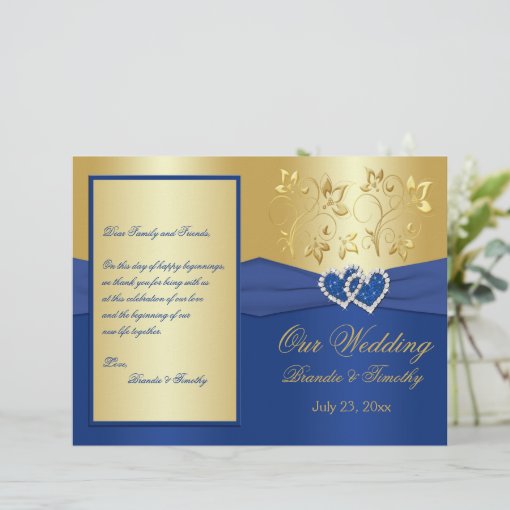 Royal Blue and Gold Joined Hearts Wedding Program | Zazzle