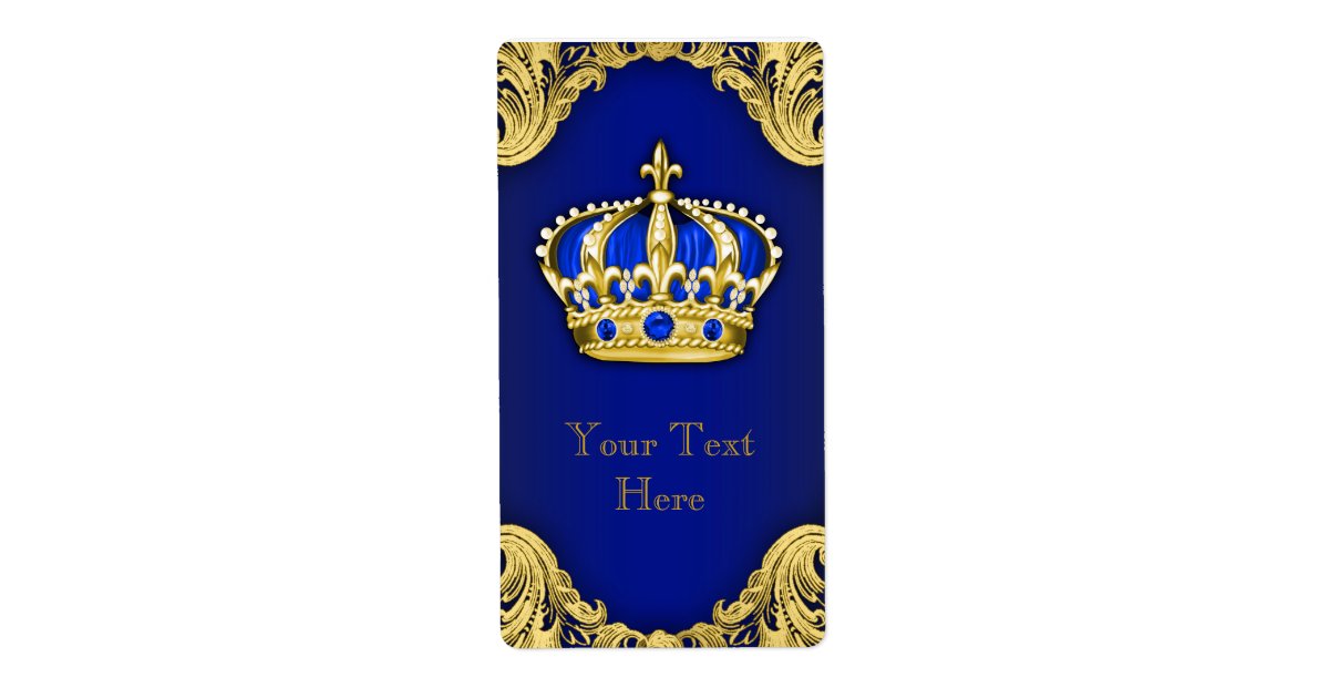 Royal Blue and Gold Prince Crown Wine Bottle Label | Zazzle